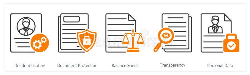 A Set of 5 GDPR Icons As De Identification, Document Protection ...