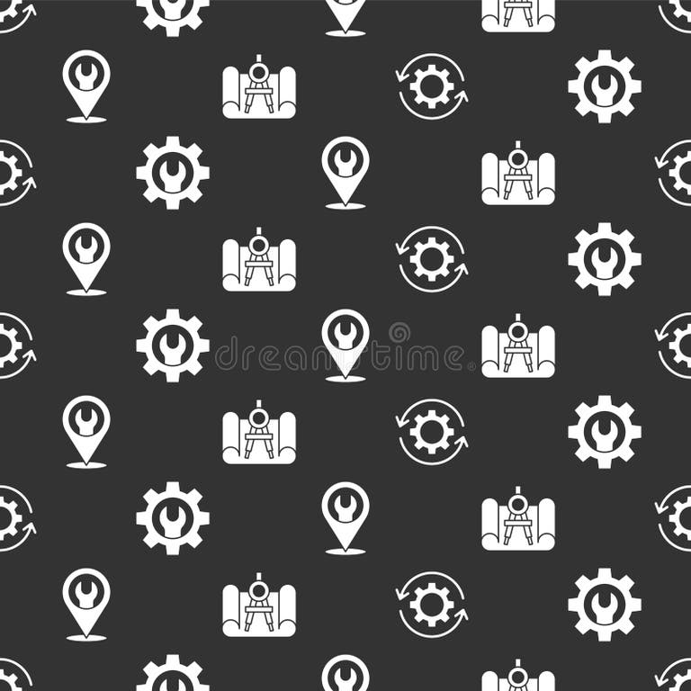 Set Gear and Arrows As Workflow, Wrench Spanner and Gear, Location with ...