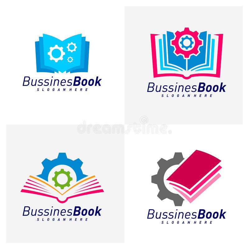 Set of Gear Book Logo Design Vector Template, Illustration Book Design ...