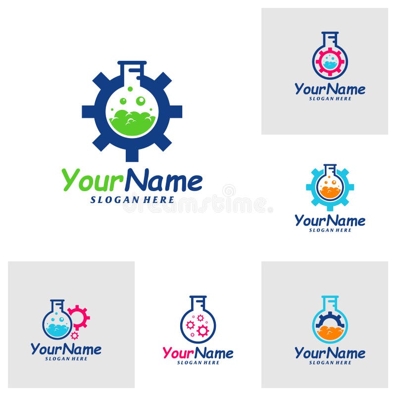 Set of Gear Lab Logo Design Template. Science Lab Logo Concept Vector ...