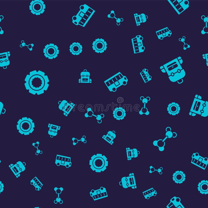 Set Gear, School Backpack, Bus and Molecule on Seamless Pattern. Vector ...
