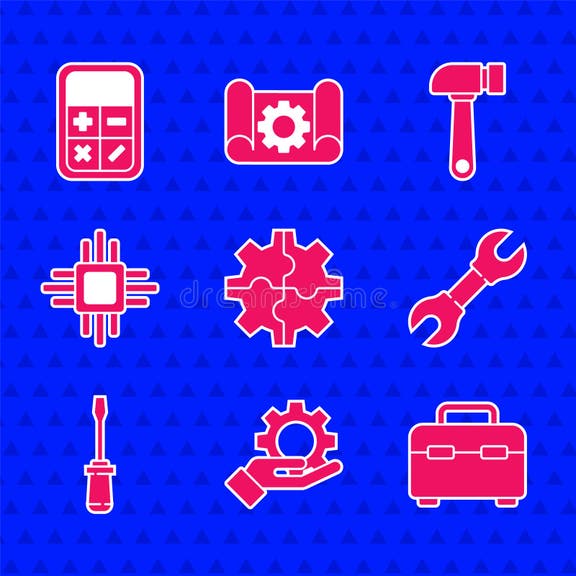 Set Gear, Settings in the Hand, Toolbox, Wrench Spanner, Screwdriver, Processor with ...