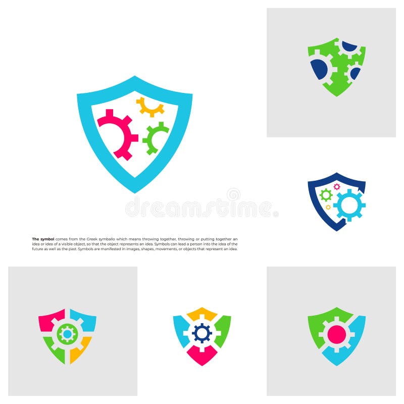Set of Gear Shield Logo Vector. Shield Gear Logo Design Concept ...