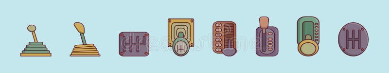Set of Gear Shift Cartoon Icon Design Template with Various Models ...