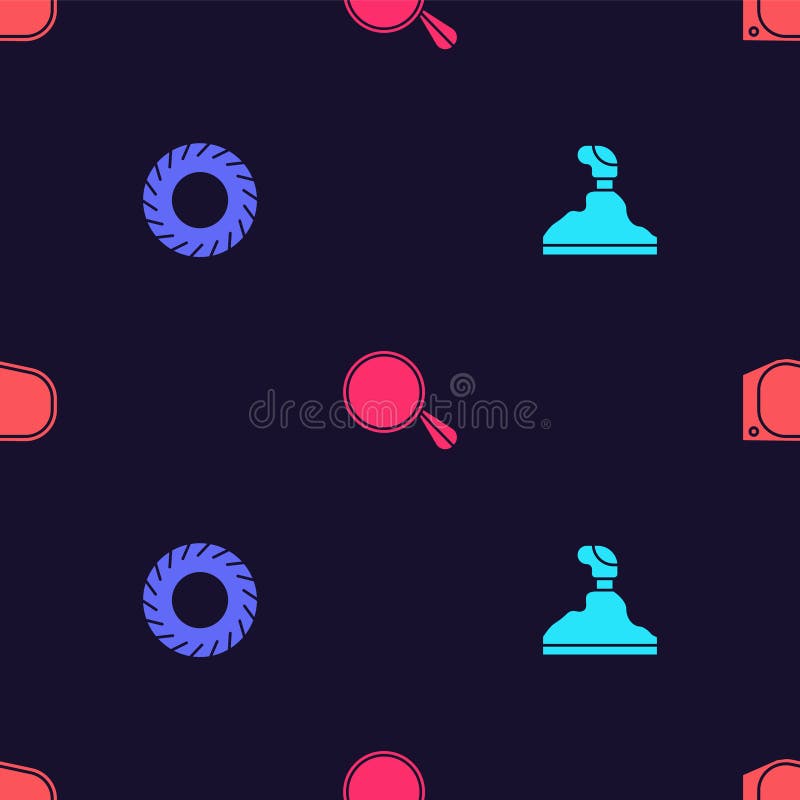 Set Gear Shifter, Car Tire, Mirror and on Seamless Pattern. Vector ...