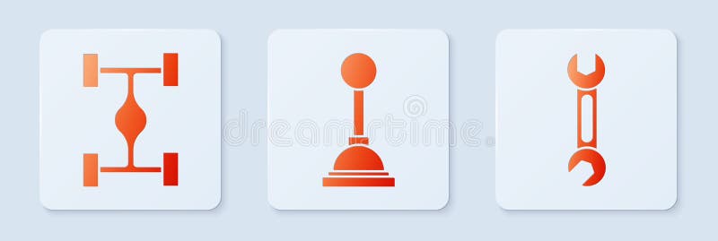 Set Gear Shifter, Chassis Car and Wrench. White Square Button Stock ...