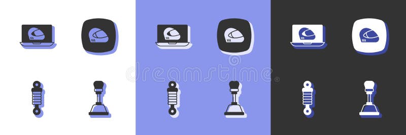 Set Gear Shifter, Racing Helmet, Shock Absorber and Icon. Vector Stock ...