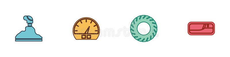 Set Gear Shifter, Speedometer, Car Tire and Door Handle Icon. Vector ... Set Gear Shifter, Speedometer, Car Tire and Door Handle Icon. Vector ...