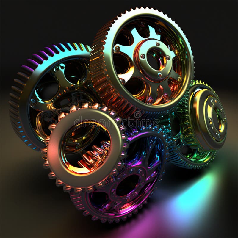 Set of Gear Transmission Concept Engine Component Engineer with Metal Harden Stock Illustration ...