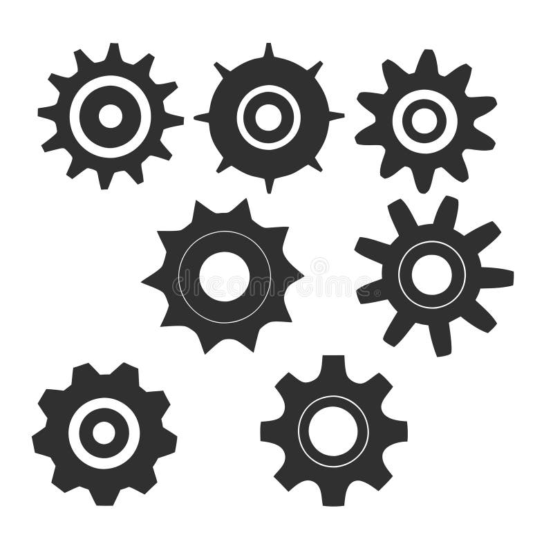 Minimal Gear Silhouette Icon Set with Different Tooth Patterns and ...