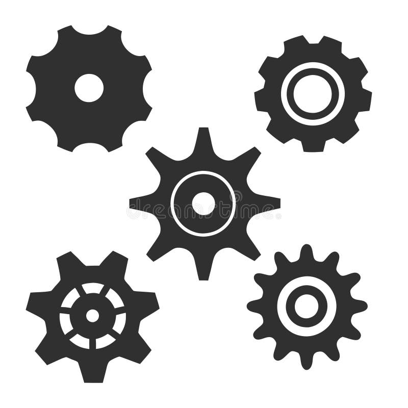 Minimal Gear Silhouette Icon Set with Different Tooth Patterns and ...