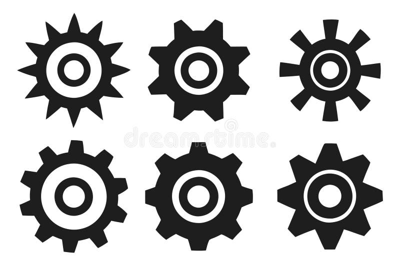 Minimal Gear Silhouette Icon Set with Different Tooth Patterns and ...