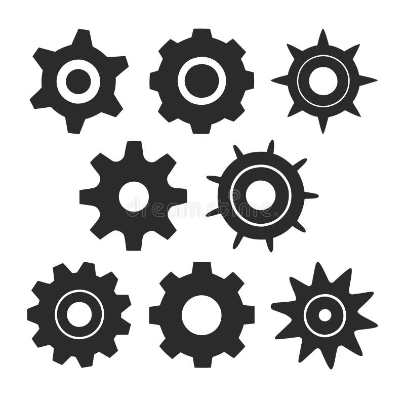 Minimal Gear Silhouette Icon Set with Different Tooth Patterns and ...