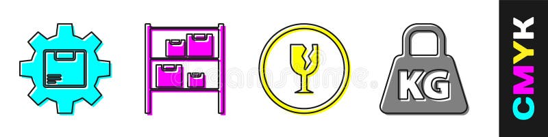 Set Gear Wheel with Package Box, Warehouse, Fragile Broken Glass and ...