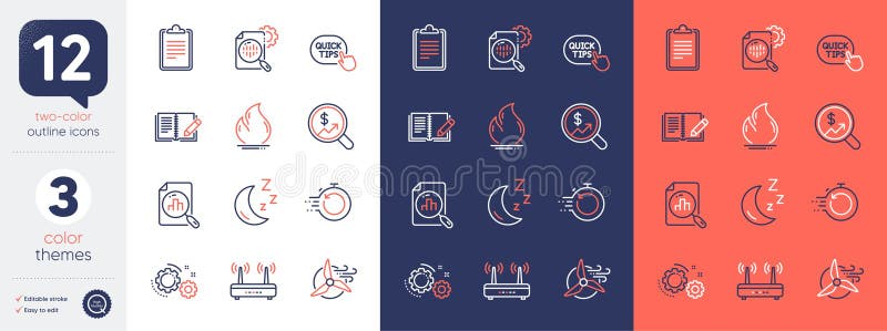 Set of Gears, Fast Recovery and Fire Energy Line Icons. for Design ...