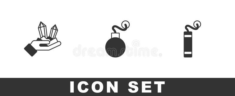 Set Gem Stone, Bomb and Dynamite Icon. Vector Stock Illustration ...