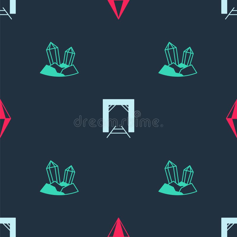 Set Gem Stone, Mine Entrance and on Seamless Pattern. Vector Stock ...