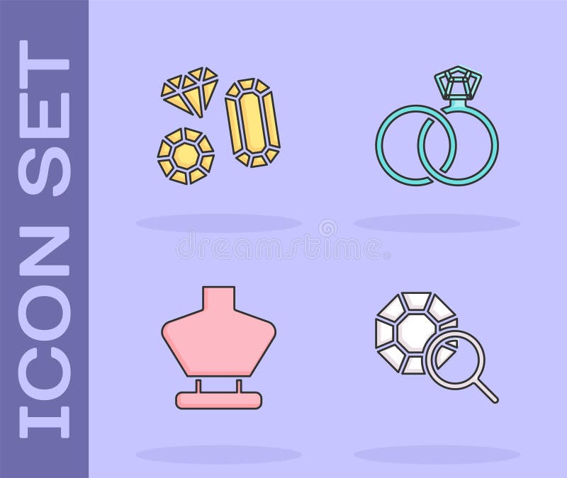 Set Gem Stone, , Necklace Mannequin and Wedding Rings Icon. Vector ...