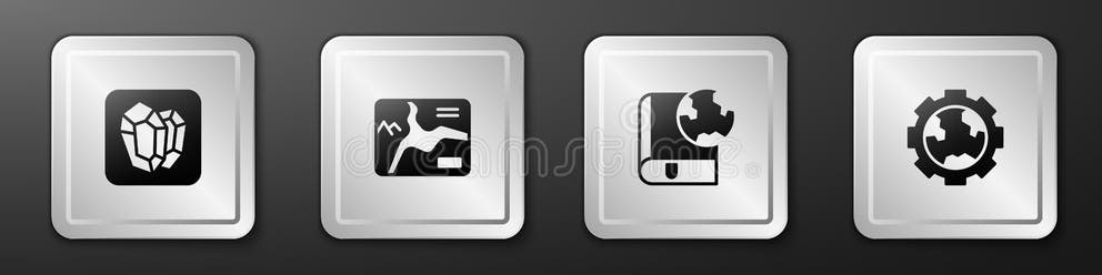 Set Gem Stone, Topographic Map, Earth Globe and Book and Gear Wheels ...