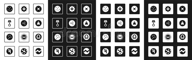 Set Gemini Zodiac, Windy Weather, Old Magic Key, Full Moon, Air Element ...