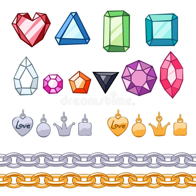 Set of Gemstones,decorative Elements and Chains. Stock Vector ...