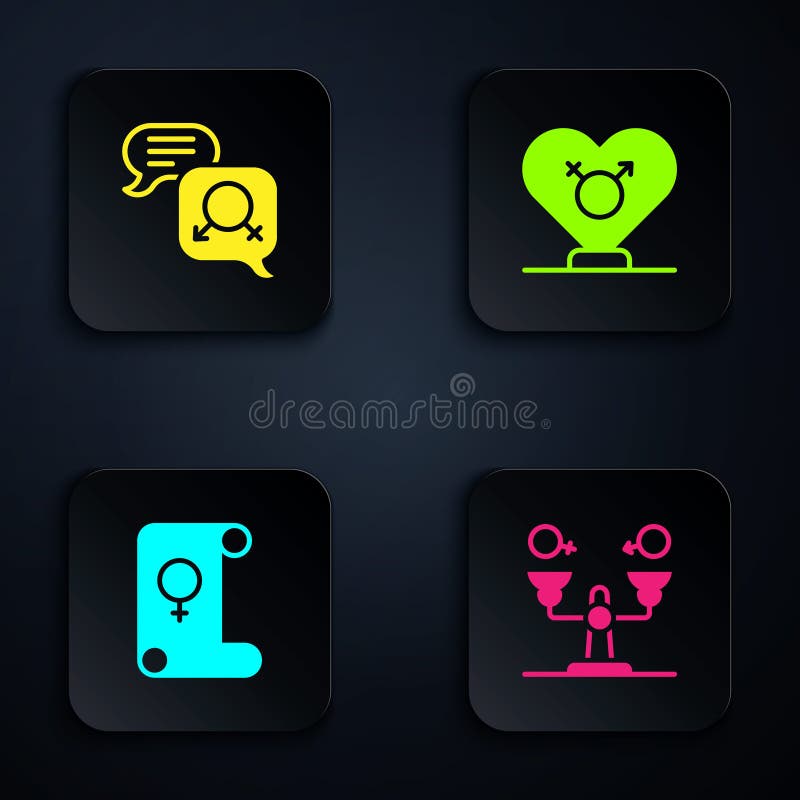 Set Gender Equality Feminism And Black Square Button Vector Stock