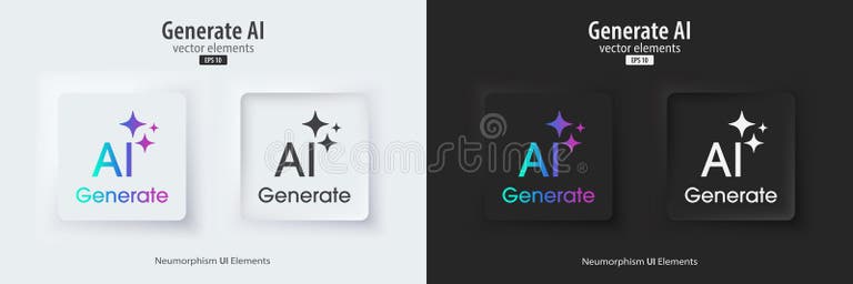Set of Generative AI in Black and White Neumorphism Style. Active and ...