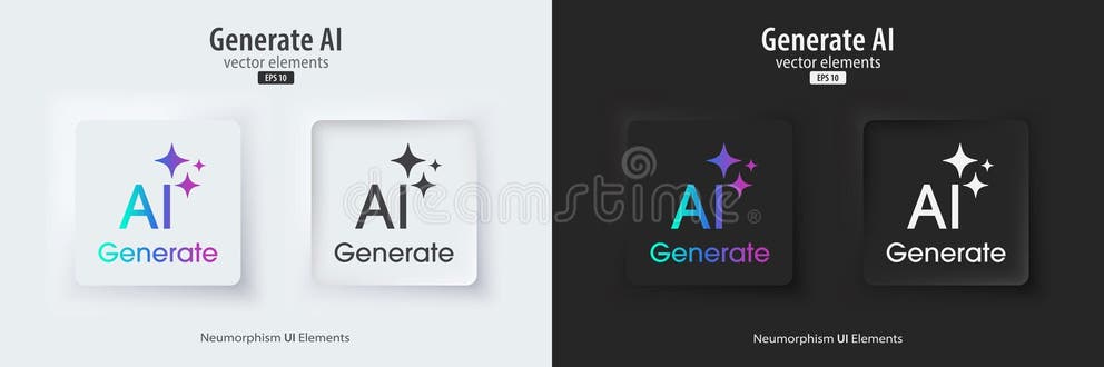 Set of Generative AI in Black and White Neumorphism Style. Active and ...