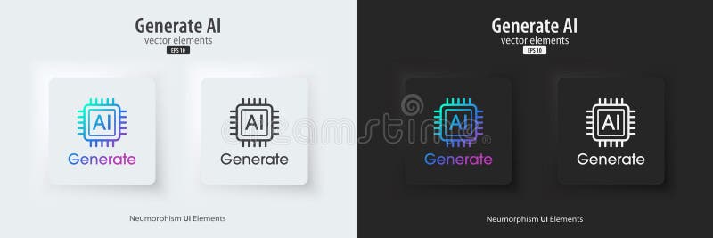 Set of Generative AI in Black and White Neumorphism Style. Generate AI ...