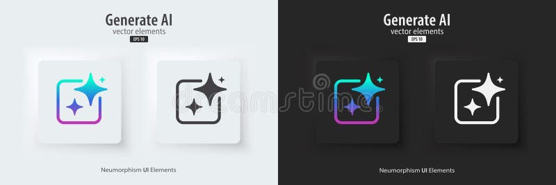 Set of Generative AI Square Buttons. Press the Button To Create Ideas ...