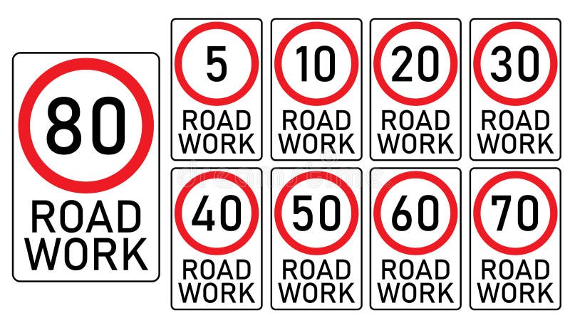 Set of Generic Speed Limit Signs Due To Road Work Stock Illustration ...