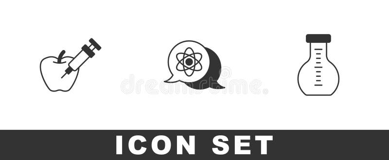 Set Genetically Modified Apple, Atom and Test Tube Icon. Vector Stock ...