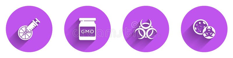Set Genetically Modified Orange, GMO, Biohazard Symbol and Icon with ...