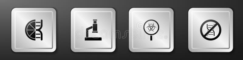 Set Genetically Modified Orange, Microscope, Biohazard and Magnifying ...