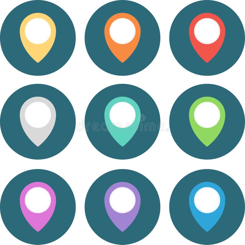 Set of 9 Geo Colored Map Pin Circled. Vector Illustration. Stock ...