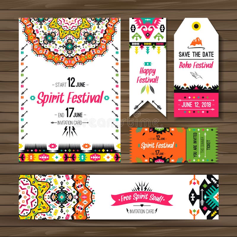 Set of Geometric Boho Colorful Flyers Stock Vector - Illustration of ...