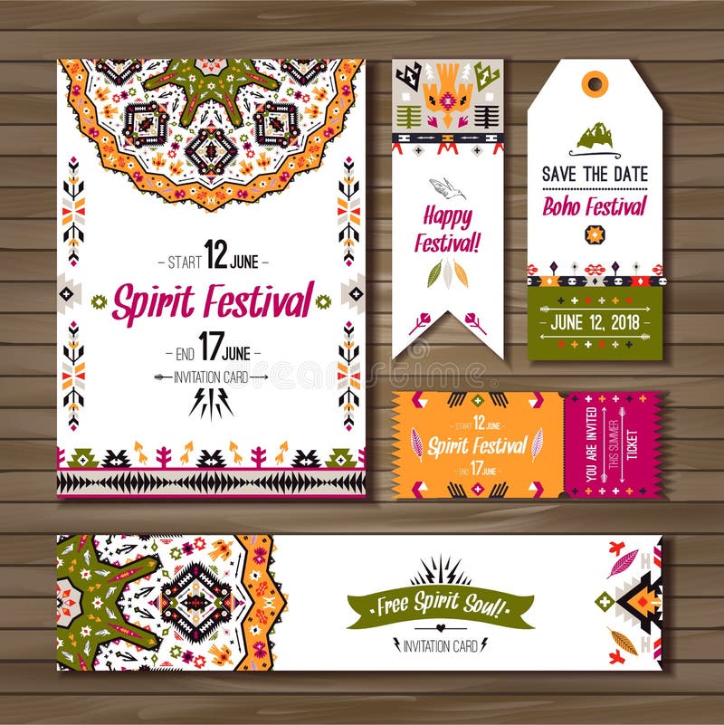 Set of Geometric Boho Colorful Flyers Stock Vector - Illustration of ...