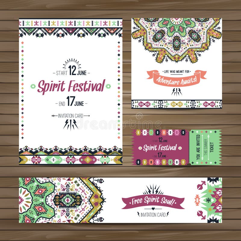 Set of Geometric Boho Colorful Flyers. Vector Decorative Ethnic ...