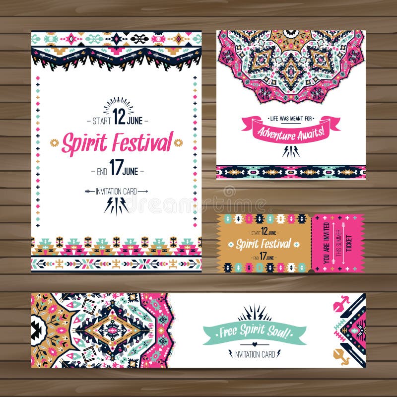 Set of Geometric Boho Colorful Flyers. Vector Decorative Ethnic ...