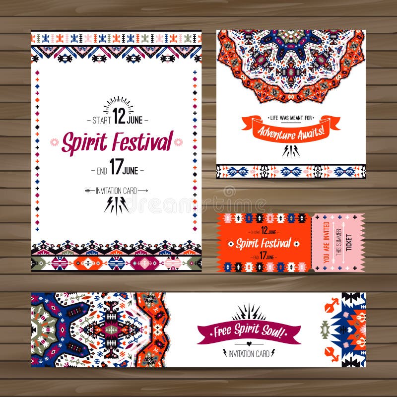 Set of Geometric Boho Colorful Flyers. Vector Decorative Ethnic ...