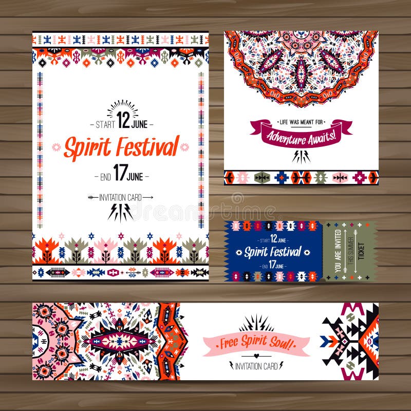 Set of Geometric Boho Colorful Flyers. Vector Decorative Ethnic ...