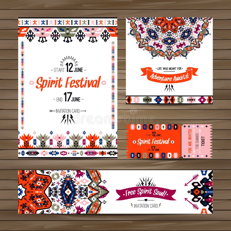 Set of Geometric Boho Colorful Flyers. Vector Decorative Ethnic ...