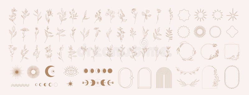 Set of Geometric Boho Design Elements Icons and Symbols. Simple Shapes ...