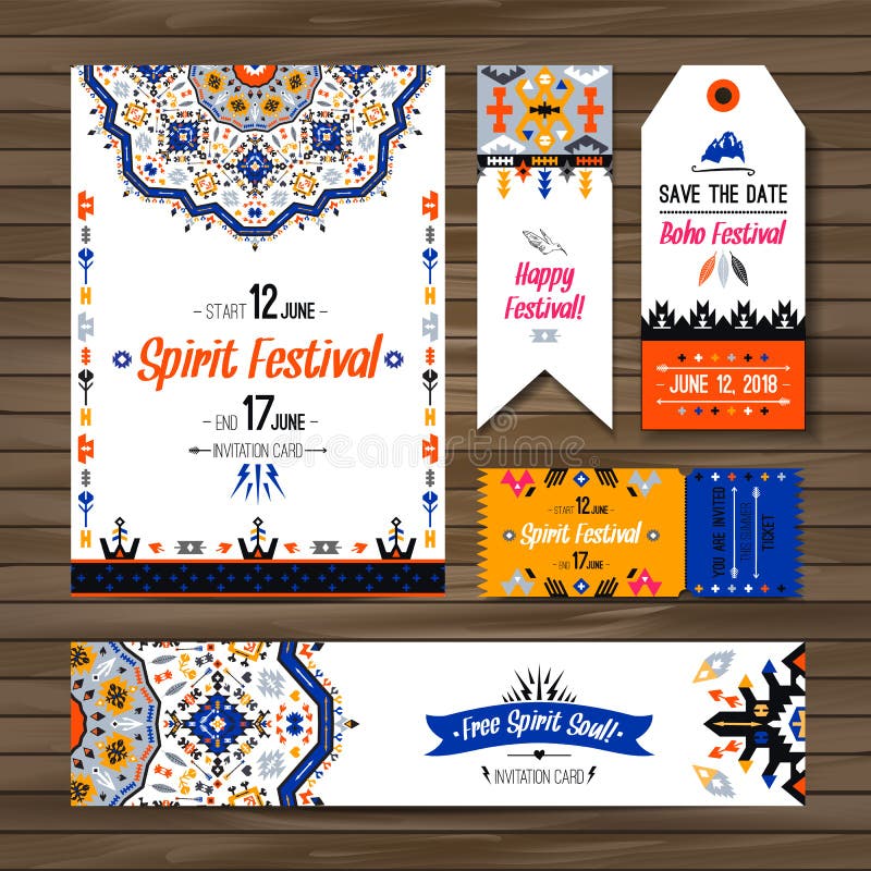 Set of Geometric Boho Flyers Stock Vector - Illustration of graphic ...