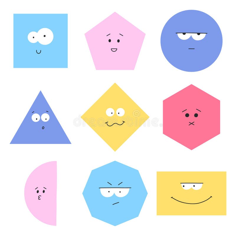 Set of Geometric Characters. Cute Childish Geometric Shapes. Vector ...