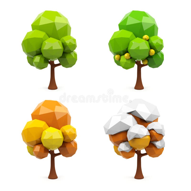 Set of Geometric 3d Trees Isolated on White Background. 3d Rendering ...