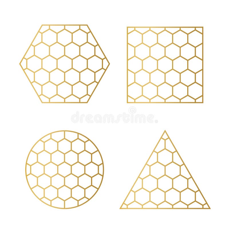 Set of Geometric Design Elements with Golden Honey Comb Pattern Stock ...