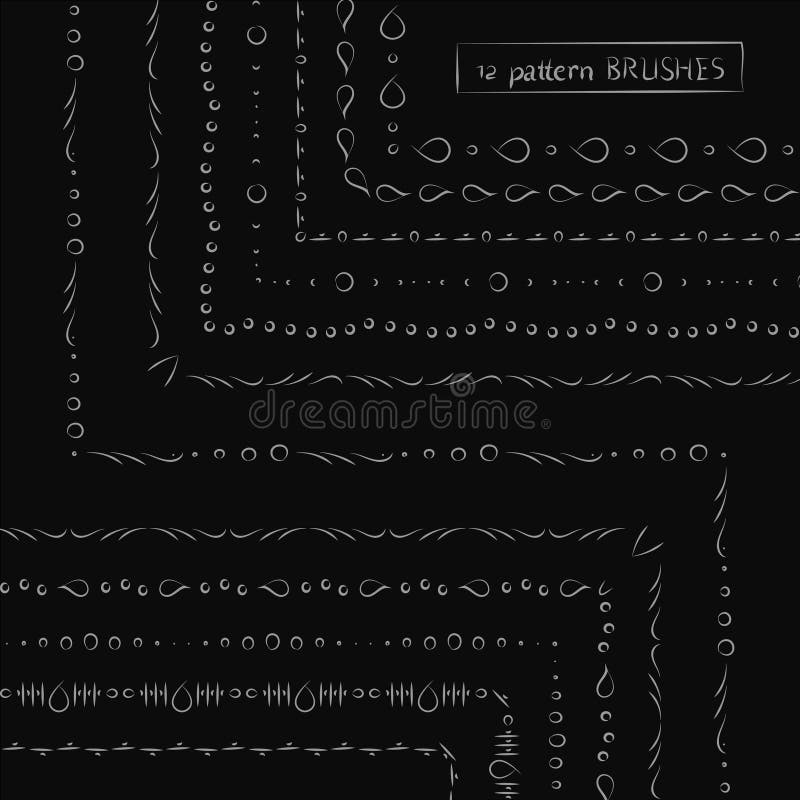 Set of Geometric Ethnic Green and Grey Hand Drawn Pattern Brushes on ...