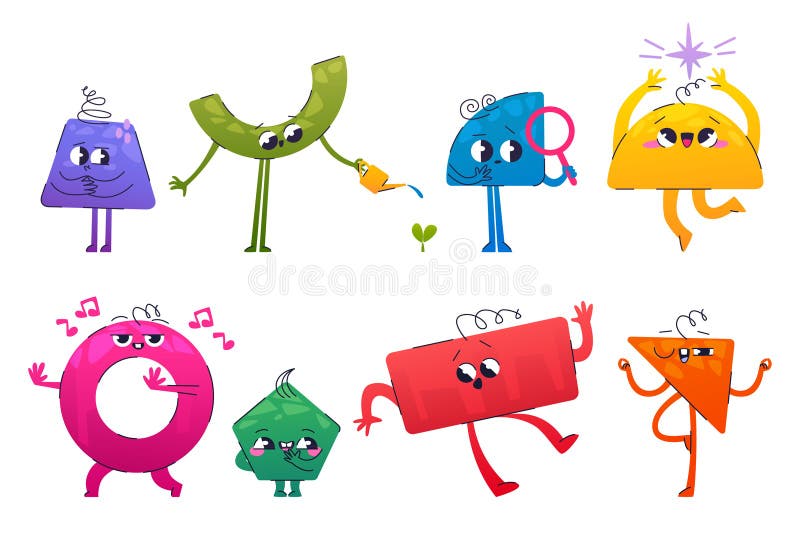 Set of Geometric Figure Characters with Emotions Stock Illustration ...