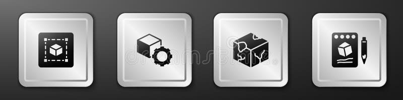 Set Geometric Figure Cube, Isometric Cube, and Sketch on Paper Icon ...